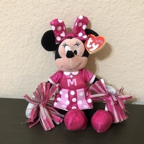 Disney | Toys | Disney Sparkle Ty Minnie Mouse Plush Pink White ...